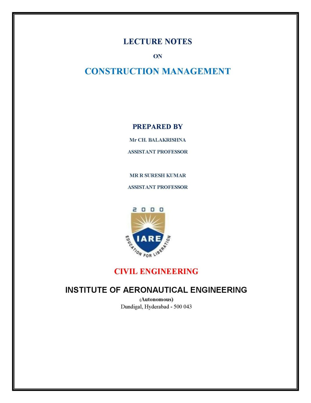 Lecture Notes on Construction Management PDF - PDF Gate